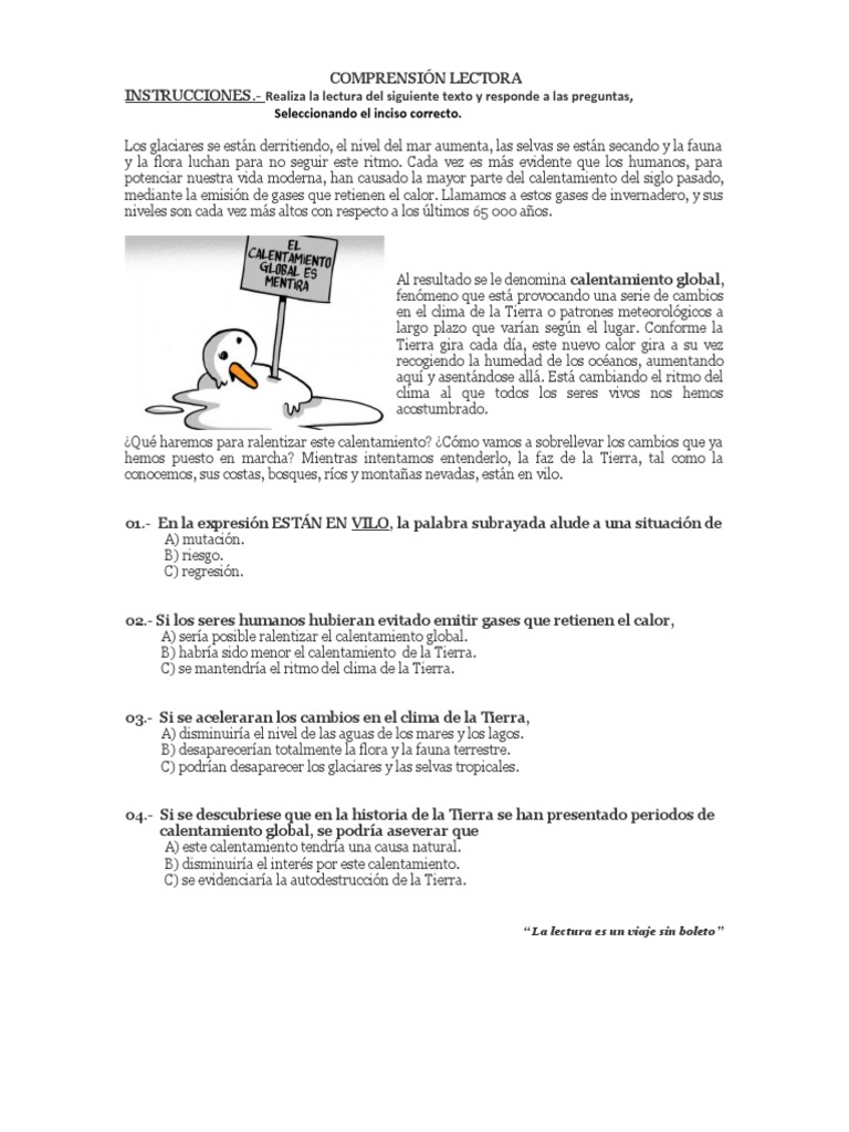 Calentamiento Global: Lectura para Primaria | PDF | Tierra | Cambio ...