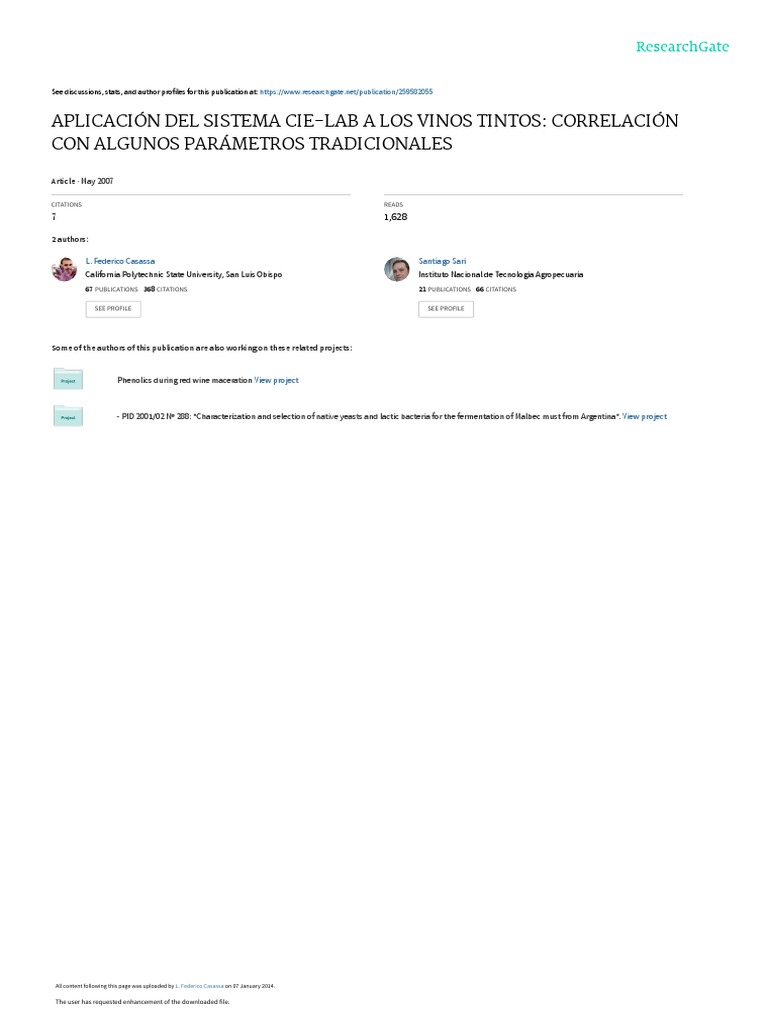 Aplicación Del Sistema Cie-Lab A Los Vinos Tintos. Correlación | PDF | Color | Qualia