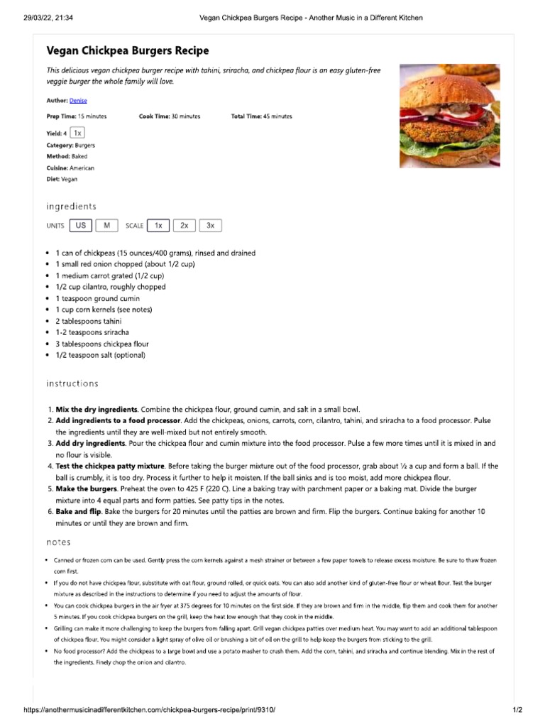 Vegan Chickpea Burgers Recipe | PDF