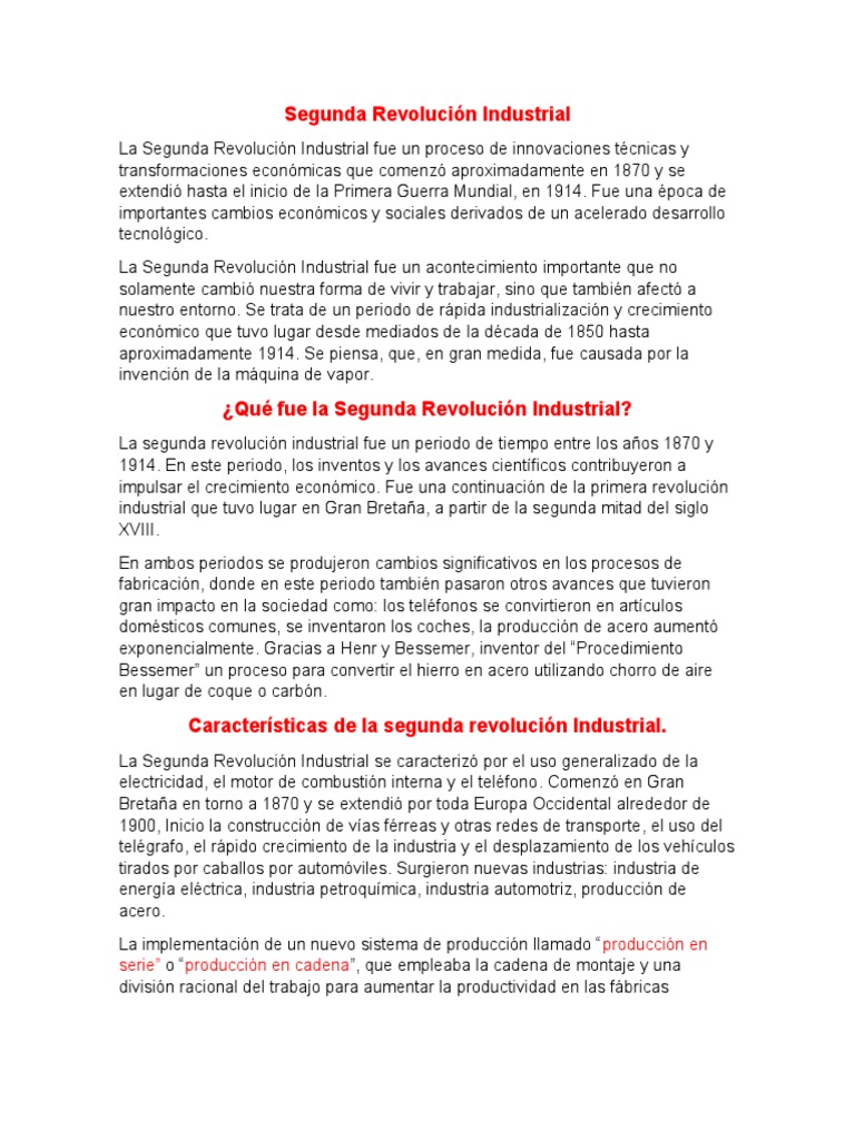 Resumen Segunda Revolucion Industrial | PDF | Revolución industrial | Economias