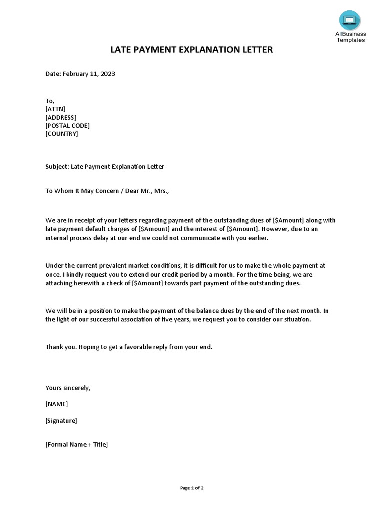 Late Payment Explanation Letter | PDF