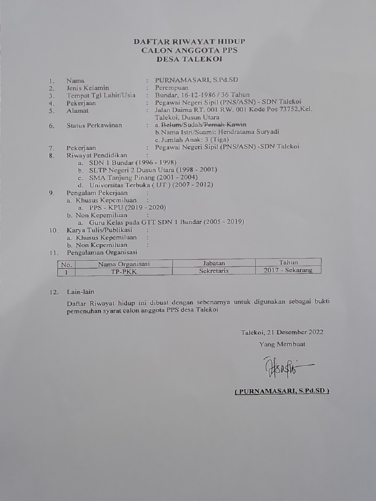 Contoh DRH Calon PPS | PDF