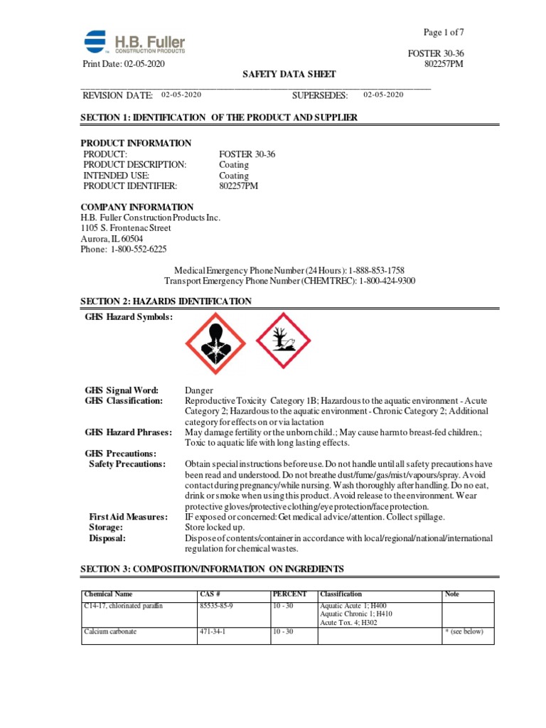 Foster SDS 30 36 R0220 1 | PDF | Toxicity | Hazardous Waste