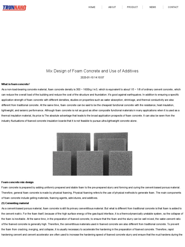 Mix Design of Foam Concrete and Use of Ad | PDF | Concrete | Cement
