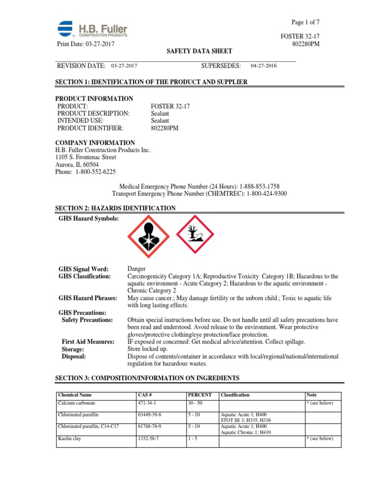 Foster 32 17 SDS R0317 | PDF | Toxicity | Firefighting