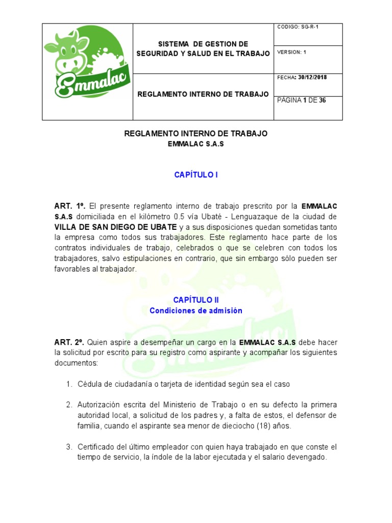01.reglamento Interno de Trabajo | PDF | Salario | Salario mínimo