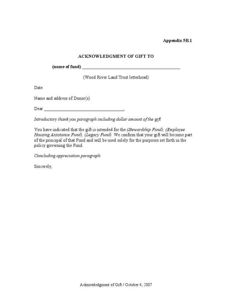 Appendix5B1Restricted Gift Acknowledge | PDF | Finance & Money Management