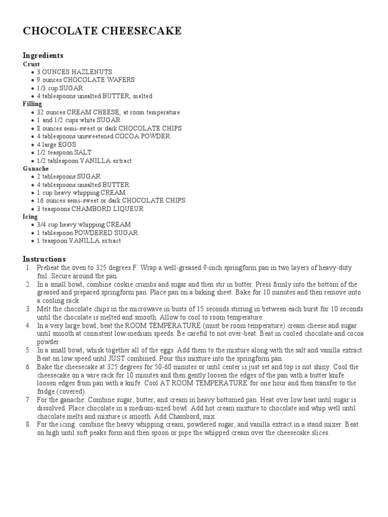 Chocoloate Cheesecake | PDF | Chocolate | Cheesecake