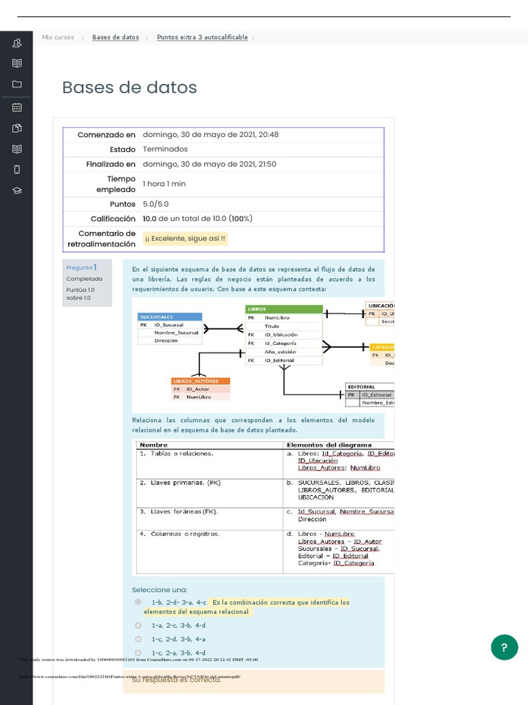 Puntos Extra 3 Autocalificable Revisi N Del Intento | PDF | Bases de datos | Informática