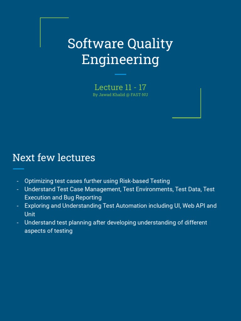 Software Quality Engineering - Lecture 11 - 17 | PDF | Software Testing ... Software Quality Engineering - Lecture 11 - 17 | PDF | Software Testing ...
