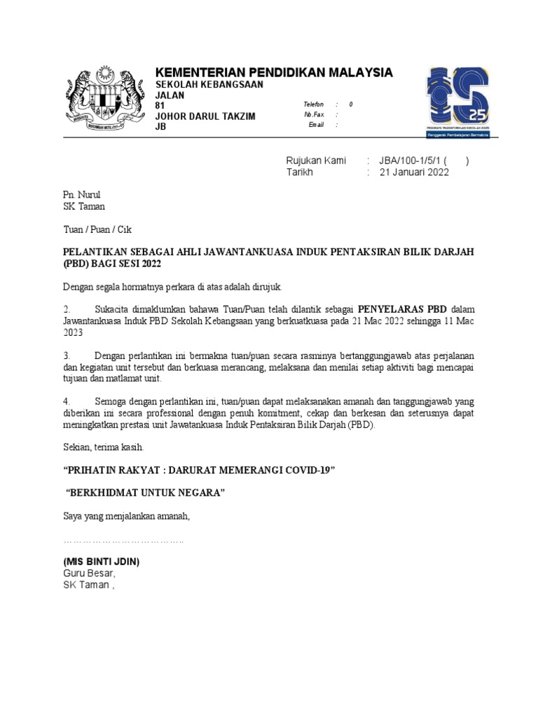 Surat Lantikan PBD 2022 | PDF