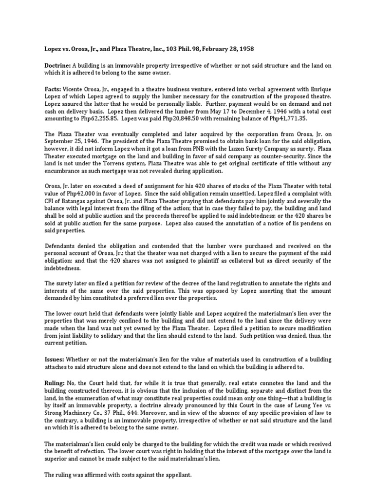 Materialman's Lien in Theatre Case | PDF | Lien | Mortgage Loan