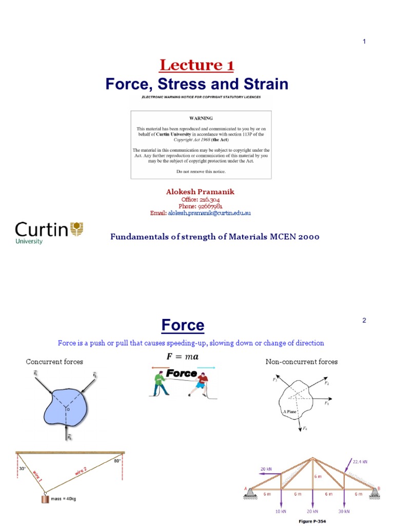 Lecture 1 Forces, Stress and Strain | PDF | Force | Stress (Mechanics)