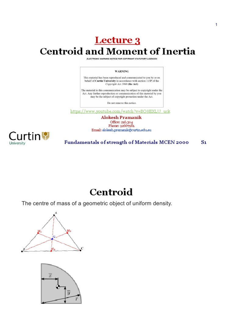 Lecture 3 Centroid and Moment of Inertia | PDF | Metrology | Quantity