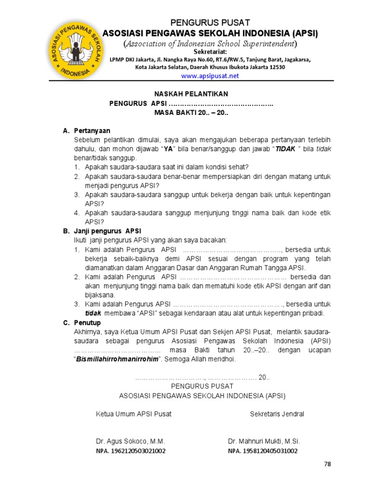 8 Naskah Pelantikan Apsi | PDF | Kesehatan Holistik