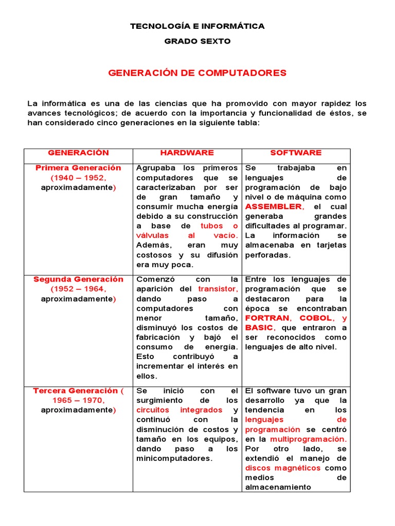 GENERACIONES_DE_COMPUTADORES | PDF | Circuito integrado | Hardware de ...