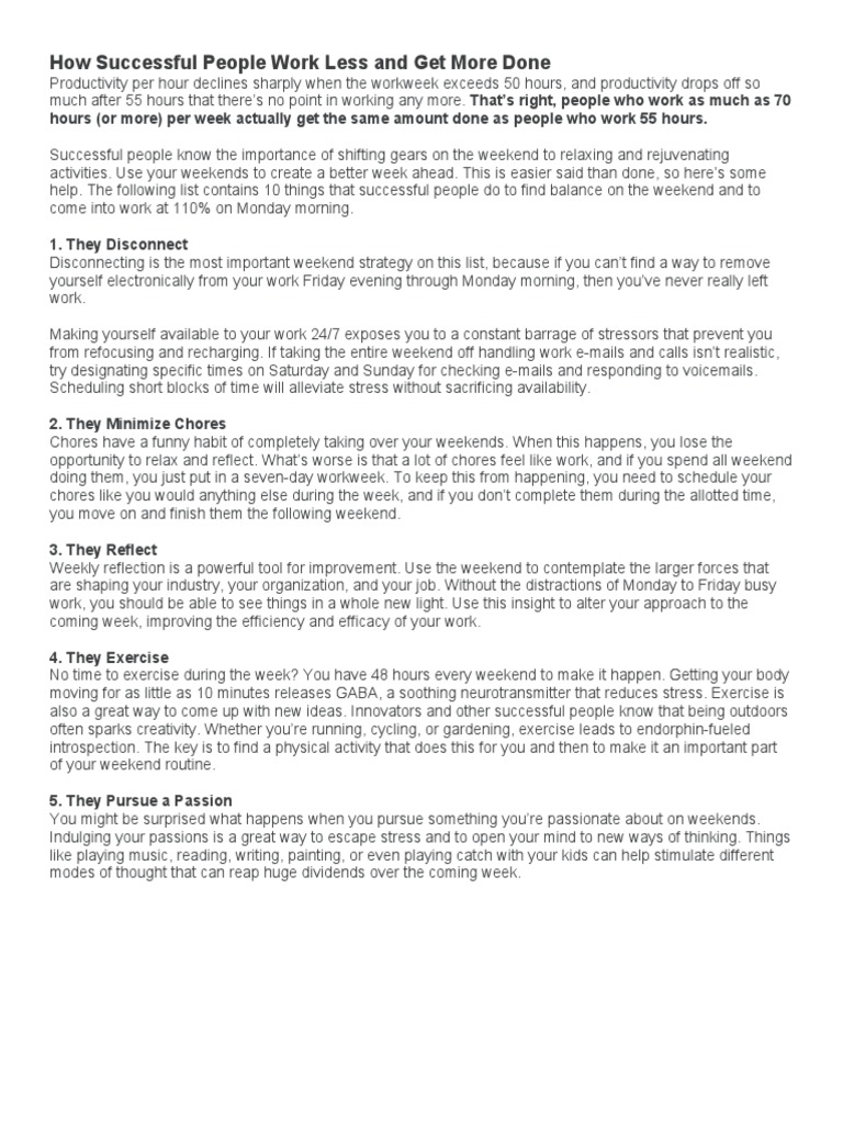 How Successful People Work Less and Get More Done | PDF | Workweek And ...