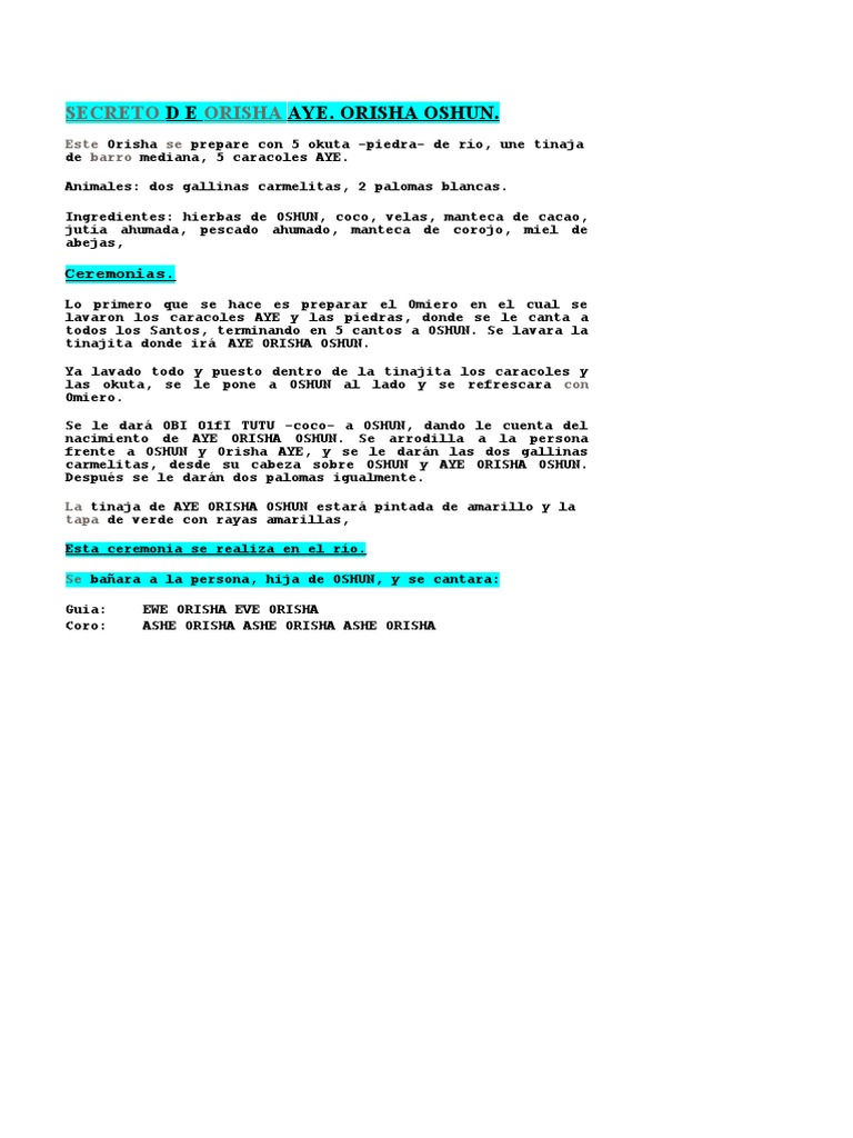 Secreto de Orisha Aye | PDF