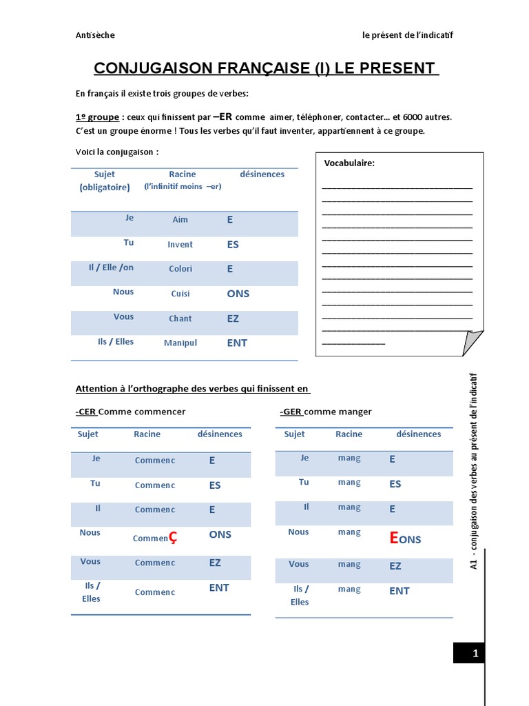 Conjugaison des verbes au présent | PDF | Linguistique | Syntaxe