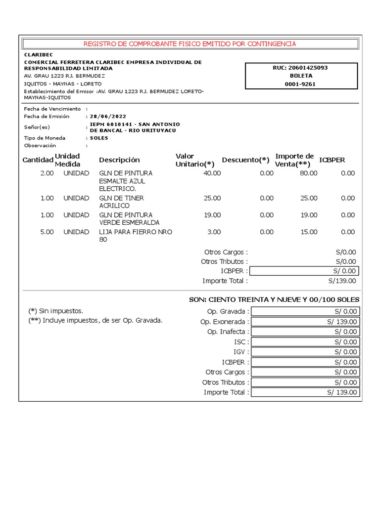 3.-Boleta Electronica en Contingencia 9261 | PDF