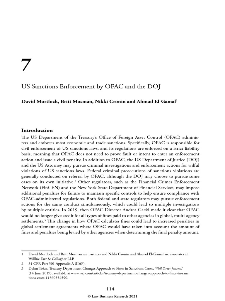 OFAC Sanctions Enforcement Overview | PDF | Office Of Foreign Assets ...