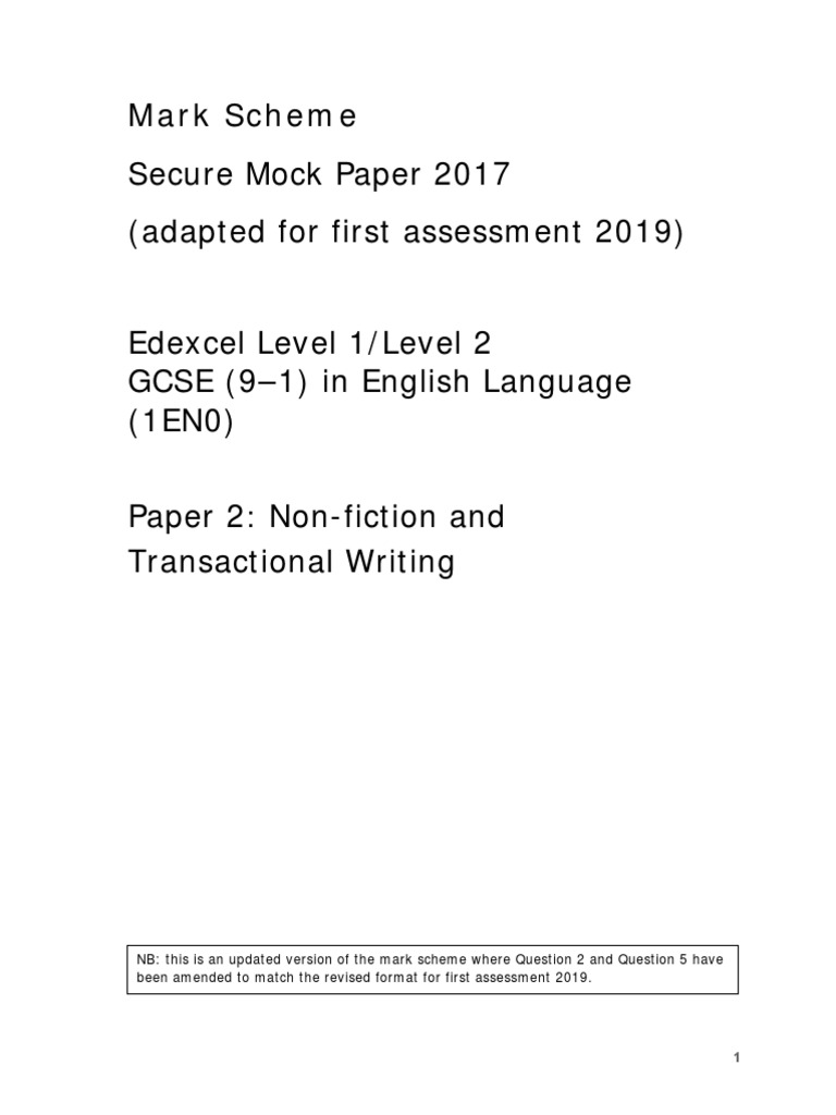 Paper 2 Mark Scheme Mock 2017 | Download Free PDF | Communication | Experience