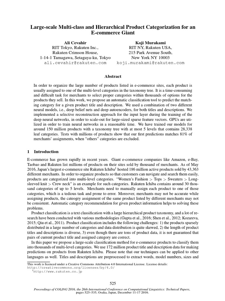 Large-Scale Multi-Class and Hierarchical Product Categorization For An E-Commerce Giant | PDF ...