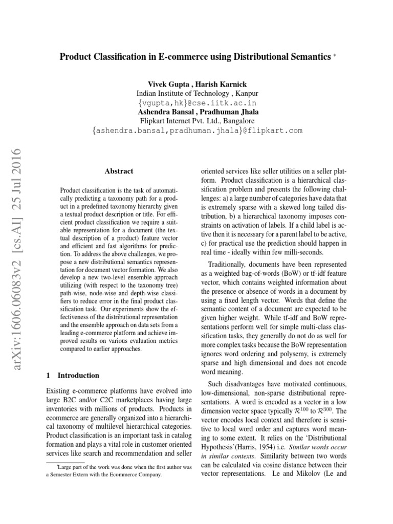 Product Classification in E-Commerce Using Distributional Semantics | PDF | Statistical ...
