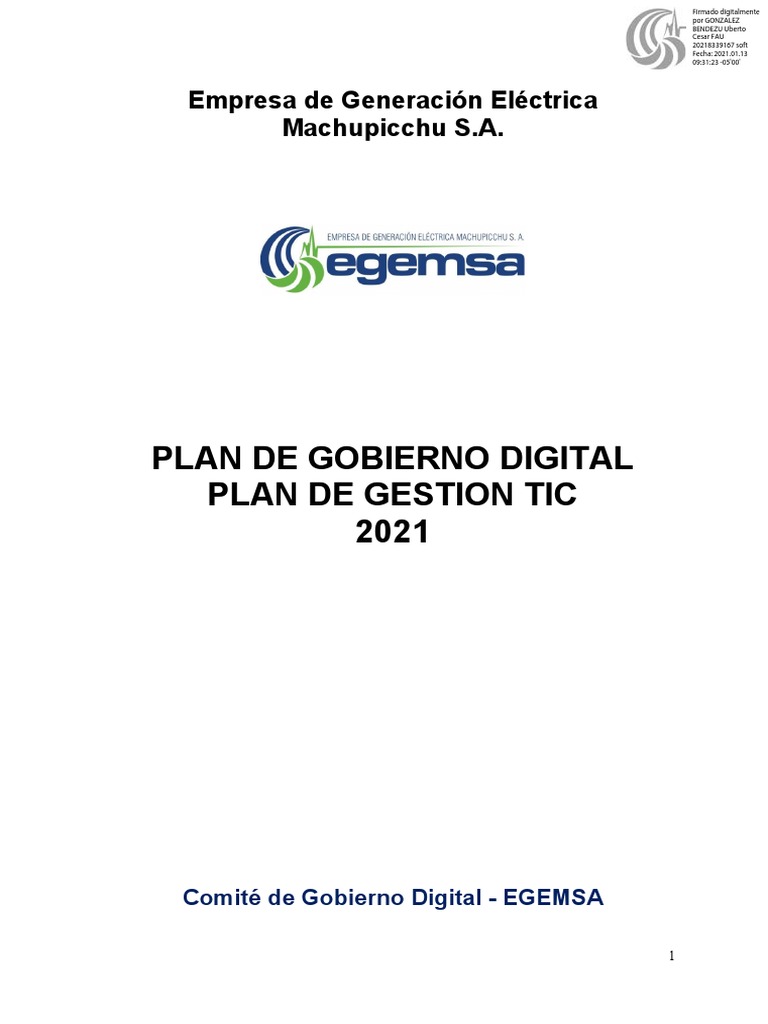 Plan de Gobierno Digital 2021 - EGEMSA Final | PDF | Gobierno E ...