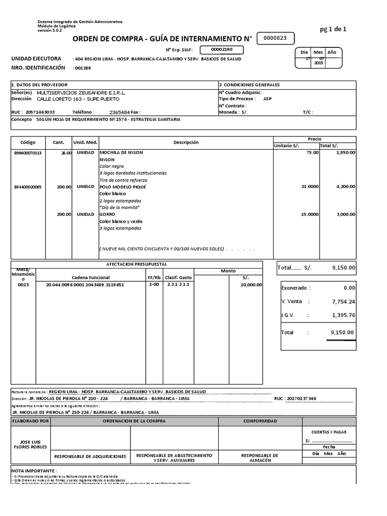 MODELO ORDEN DE COMPRA | PDF