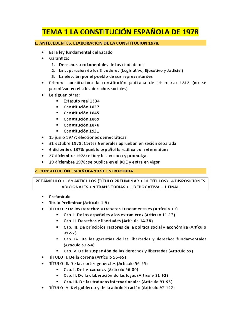 La estructura y los principios fundamentales de la Constitución Española de 1978 | PDF ...
