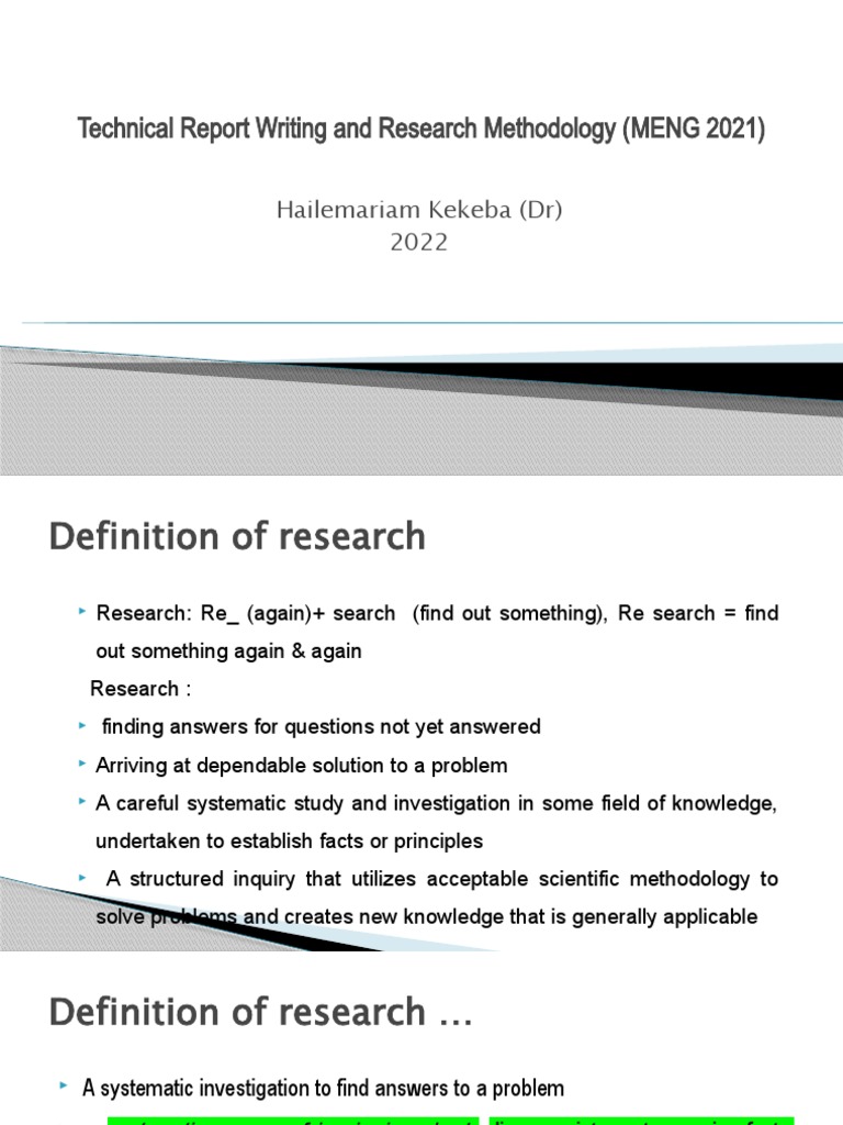 Technical Report Writing and Research Methodology MENG 2022 23 | PDF | Scientific Method | Citation