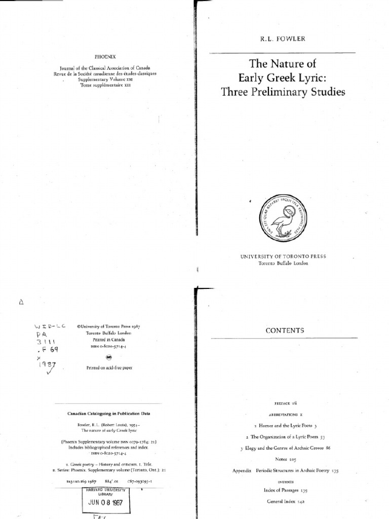 Fowler, R.L. - The Nature of Early Greek Lyric - Three Preliminary ...