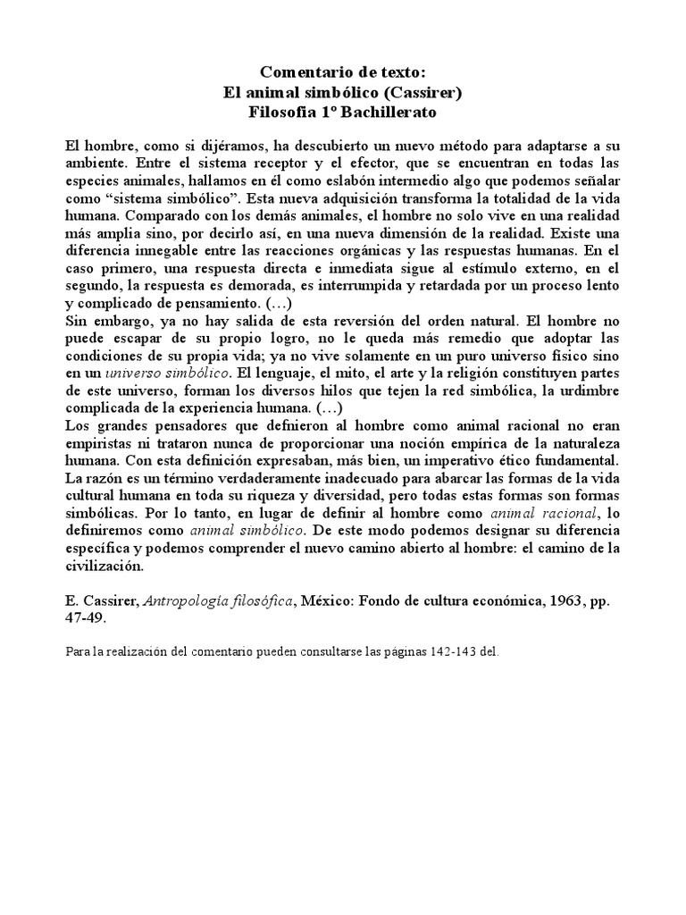 Comentario Animal Simbólico (CASSIRER) | PDF