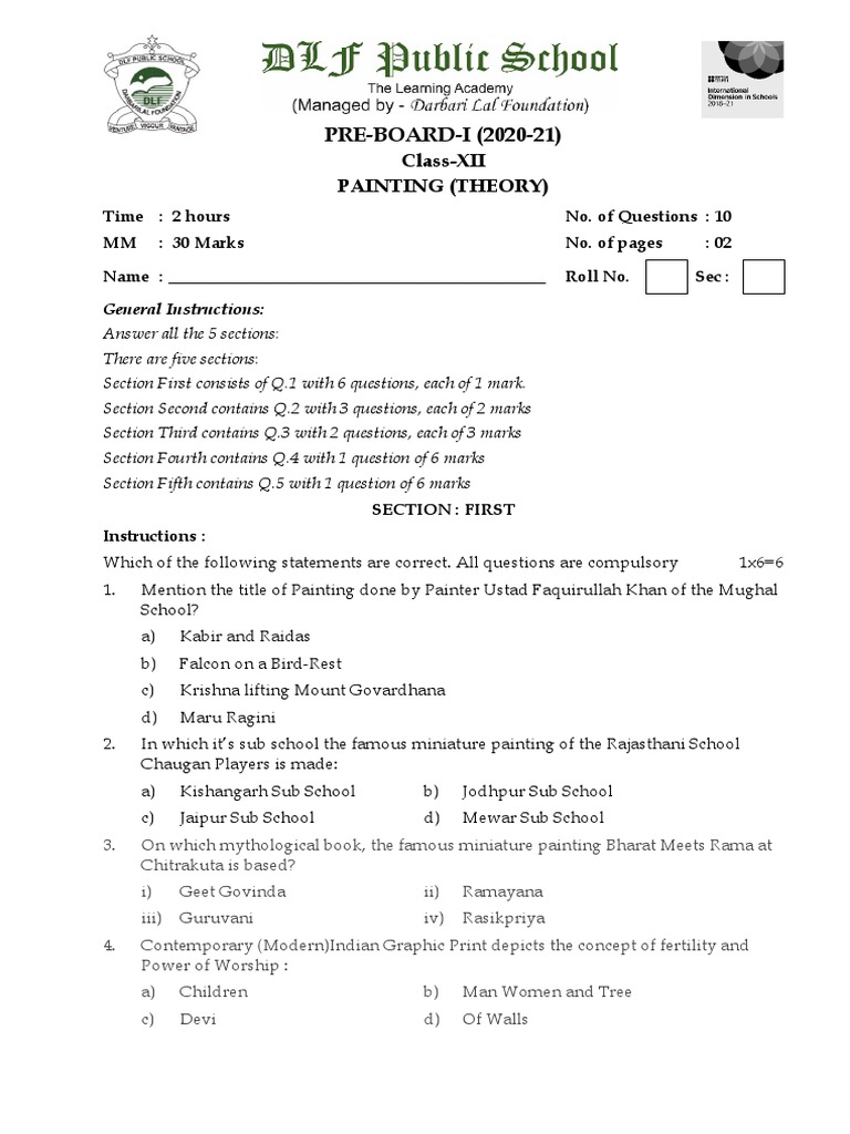 Class - XII - Fine Arts | PDF | Paintings