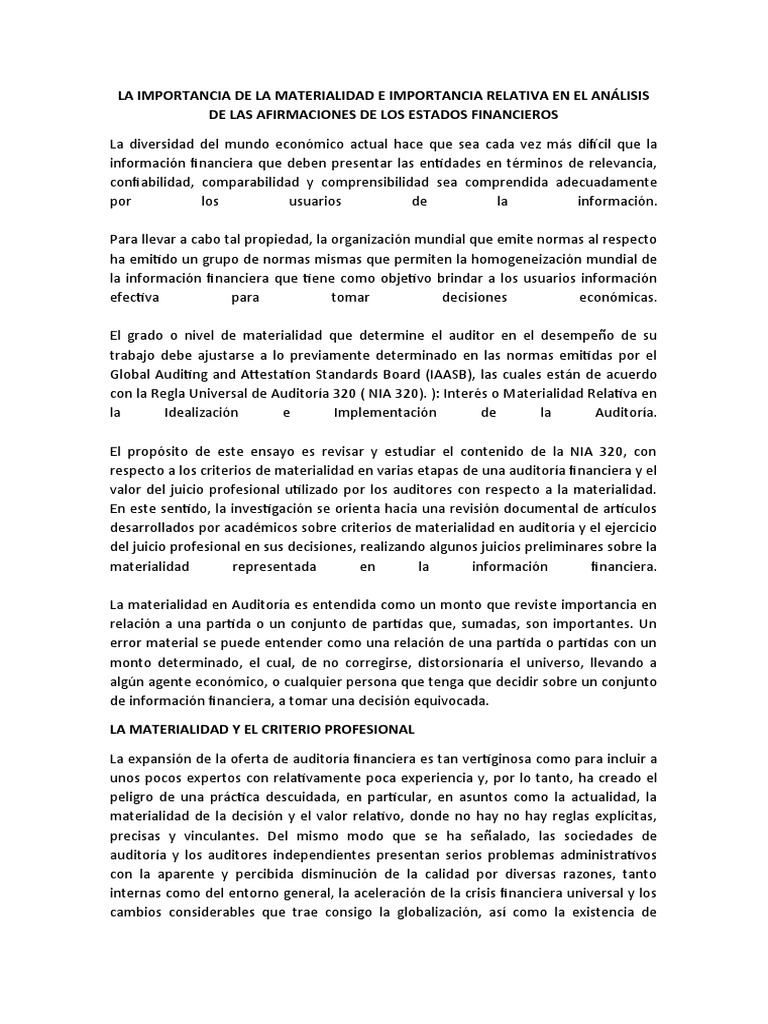 Ensayo Materialidad | PDF | Auditoría