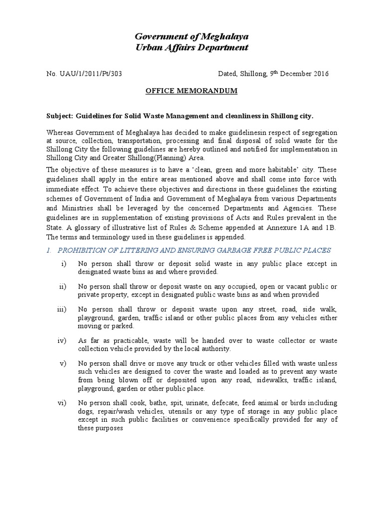 Guidelines For Solid Waste Management and Cleanliness in Shillong City ...