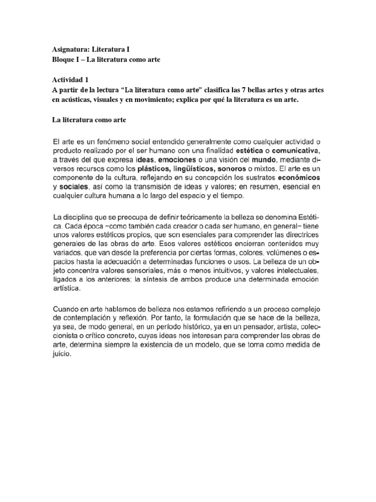 Literatura I - Bloque I - Actividades | PDF