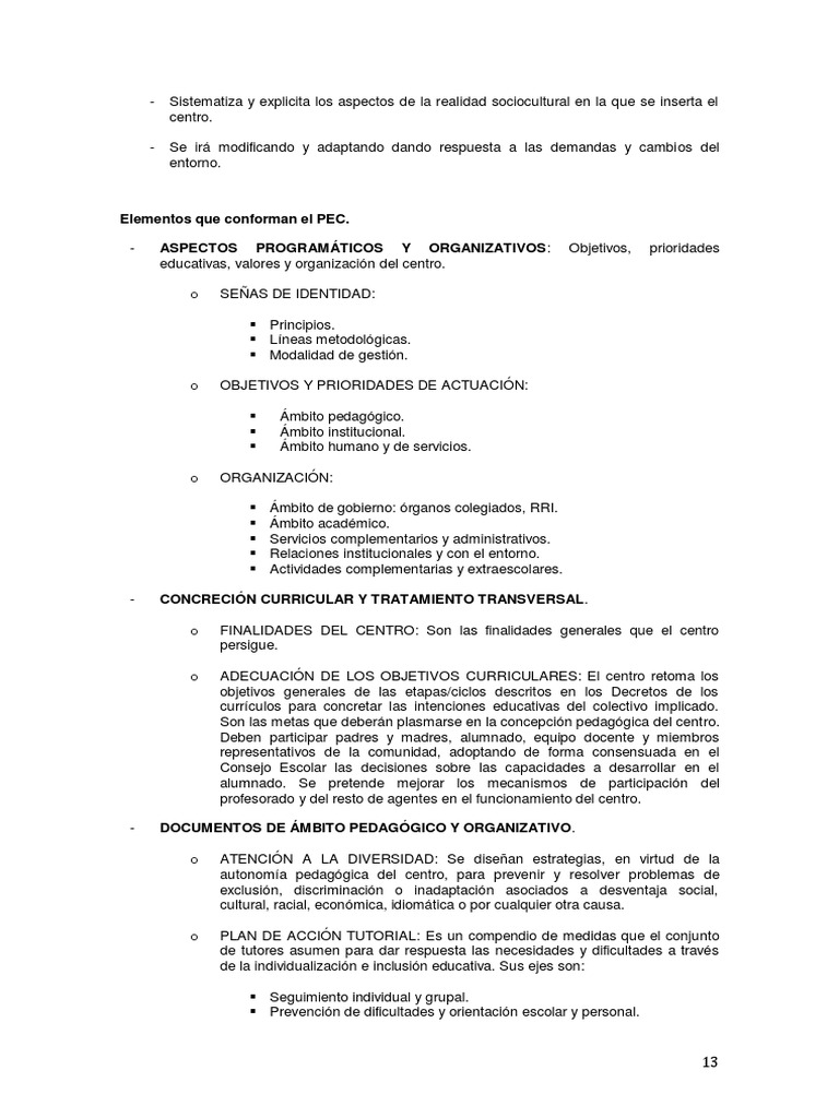 Elementos y estrategias para la elaboración del Proyecto Educativo de Centro | PDF | Plan de ...