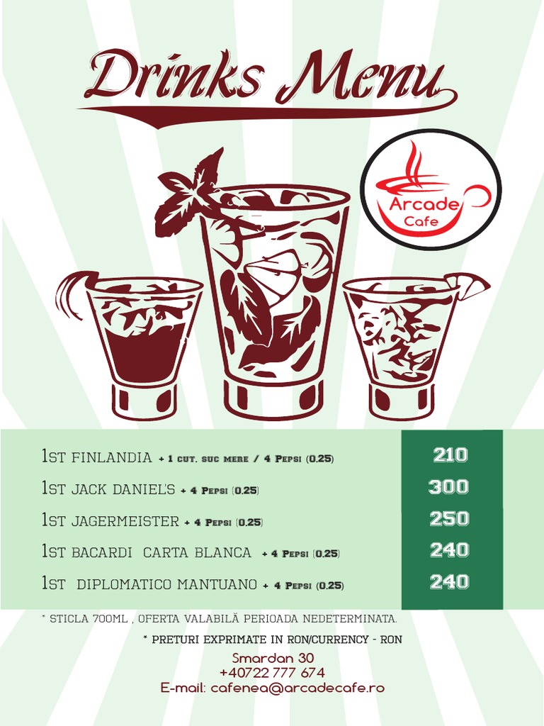 Meniu Drinks Arcade Martie | PDF | Soft Drink | Martini (Cocktail)