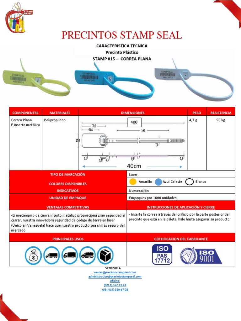 Ficha Tecnica Precinto Stamp 015 Correa Plana | PDF