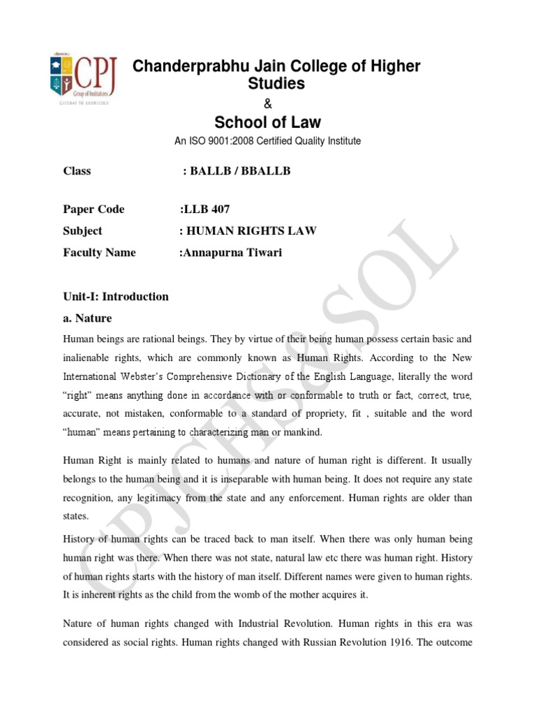 E-Notes - Human Rights Law - LLB 407 | PDF | Human Rights | Treaty