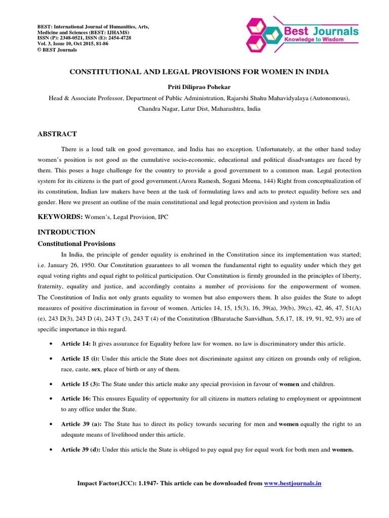 Constitutional and Legal Provisions For | PDF | Discrimination | Woman