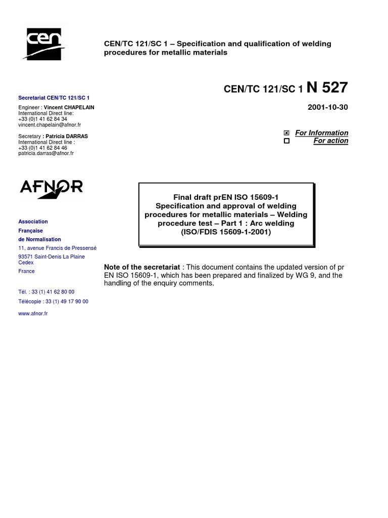 prEN ISO 15609-1 2001 (E) | PDF | Welding | Construction