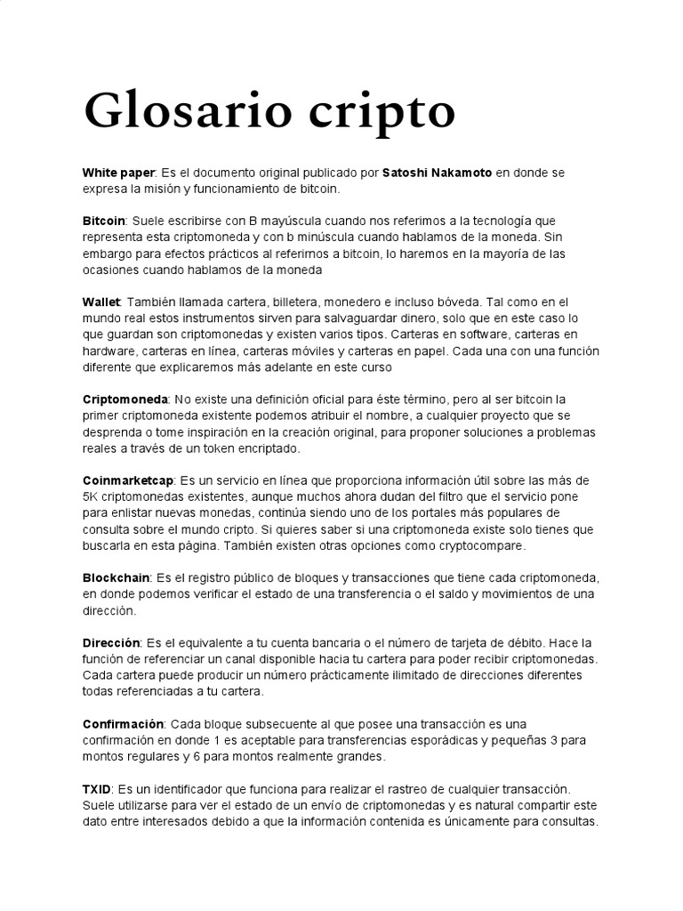 Glosario Cripto | PDF | Bitcoin | Criptomoneda
