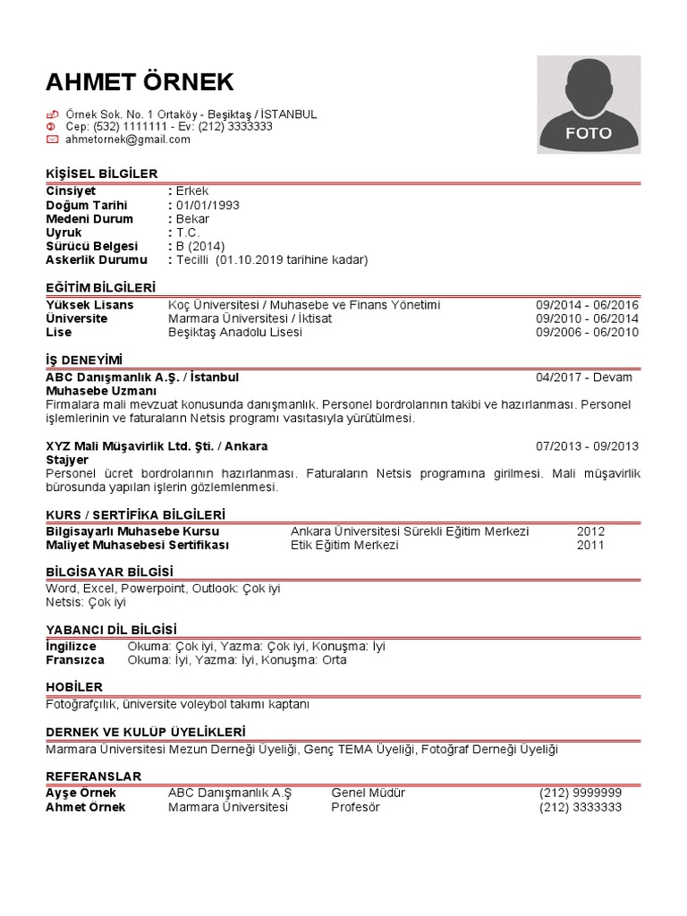 Yeni Mezun CV Ornegi TR 2 | PDF