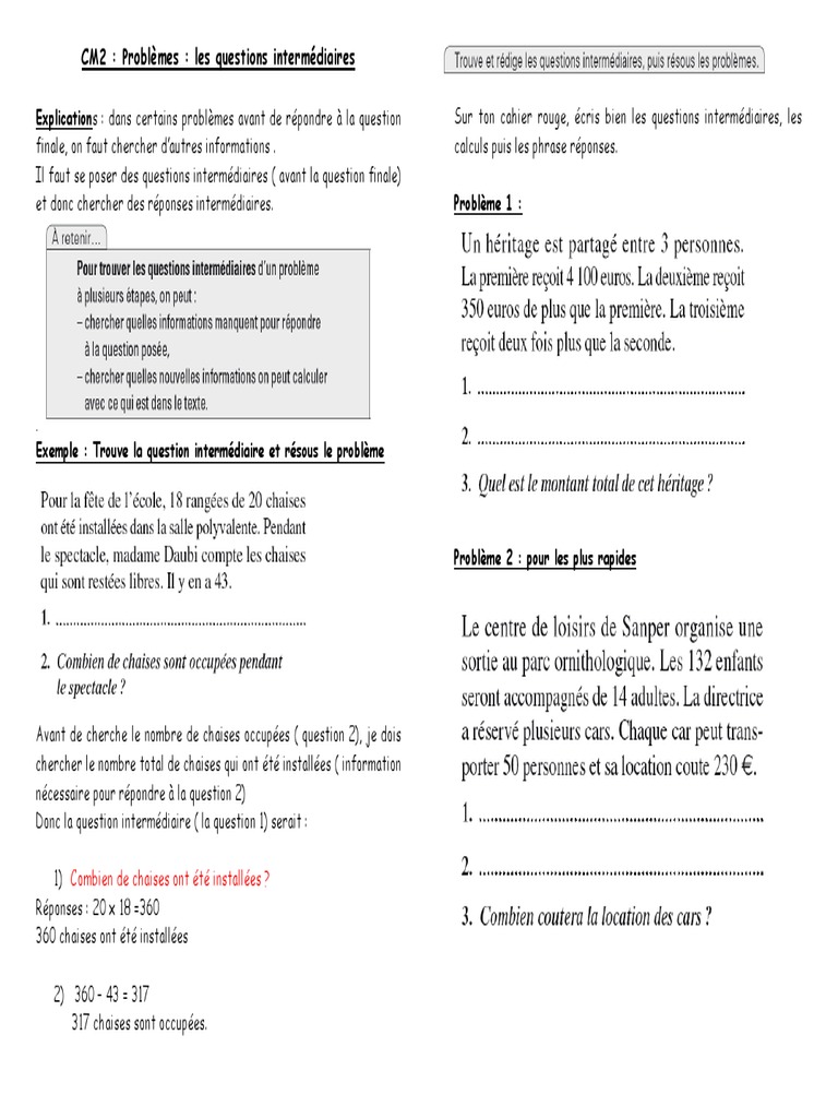 CM2 Problemes Questions Intermediaires | PDF