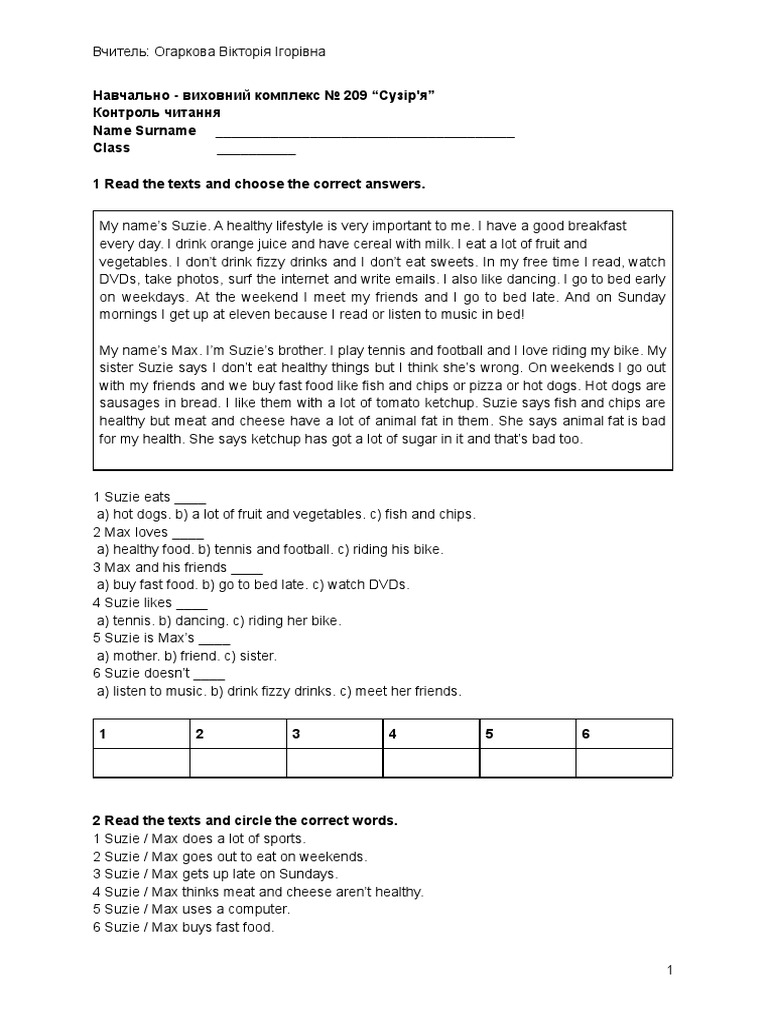Healthy lifestyle reading comprehension | PDF | Food And Drink | Foods
