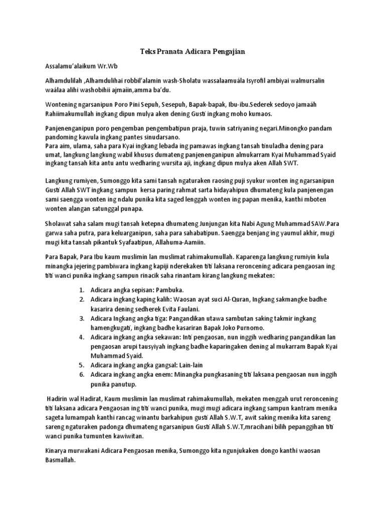 Teks Pranata Adicara Pengajian (Artika) | PDF