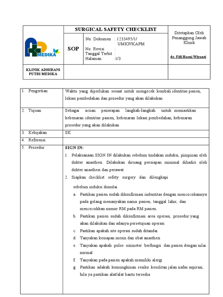2.2.5.1 Surgical Safety Checklist | PDF